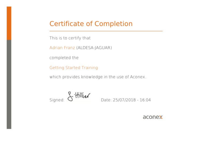 Aconex Getting Started Certificate 2018-07-25 | PDF