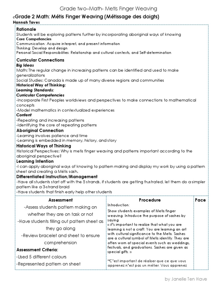Metis Finger Weaving Lesson | PDF | Métis | Differentiated Instruction
