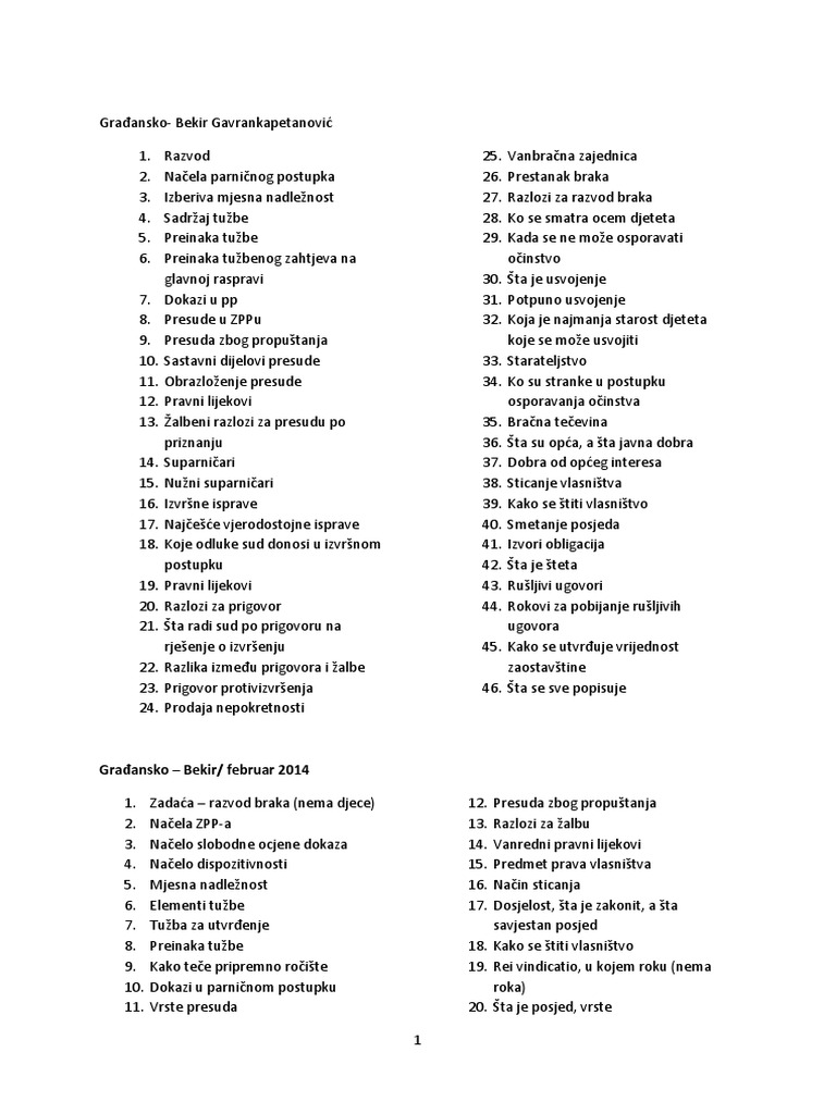 Pitanja Iz Gradjanskog Prava | PDF