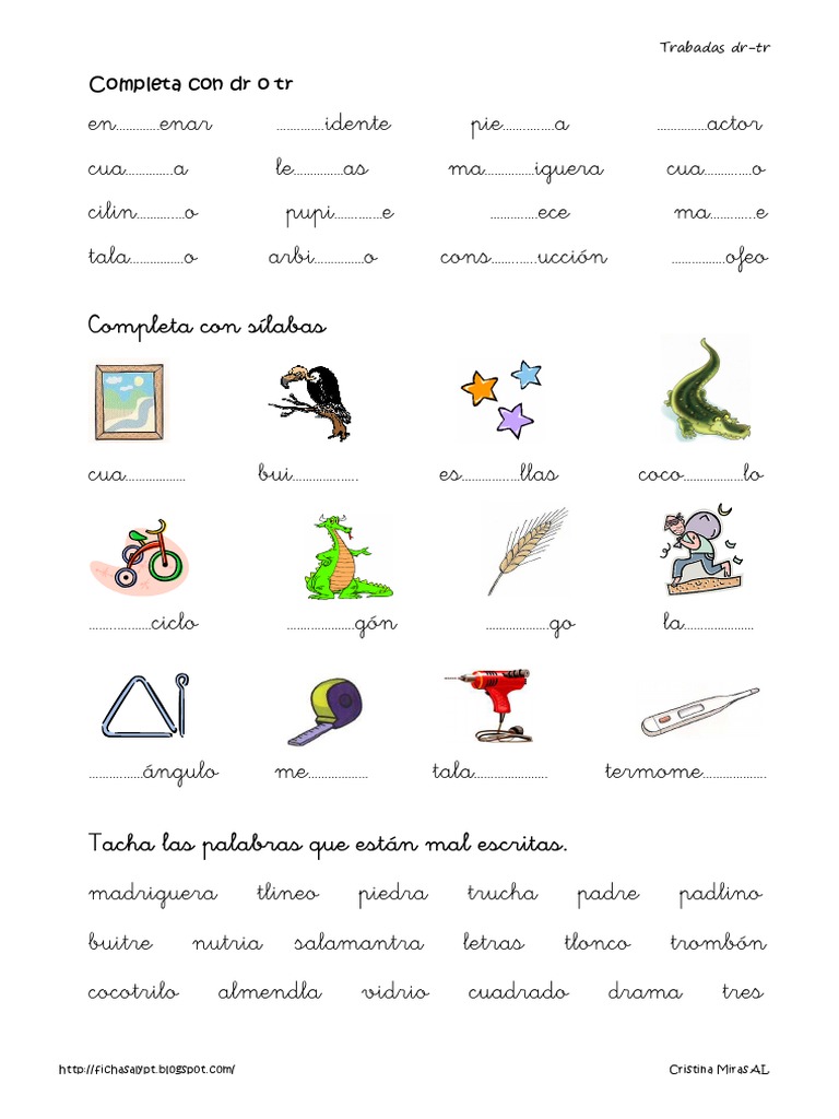 Fichas y Actividades para Trabajar Las Sílabas Trabadas DR TR PDF | PDF
