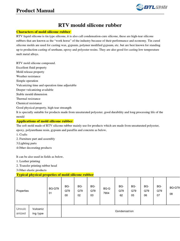 RTV Silicone Rubber Product Manual | PDF | Silicone | Epoxy