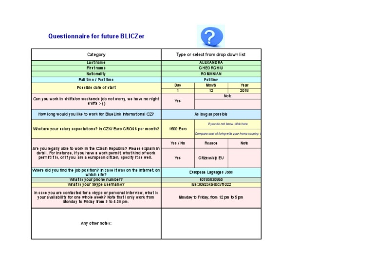 Questionnaire For Future BLICZer | PDF | Cultural Globalization ...