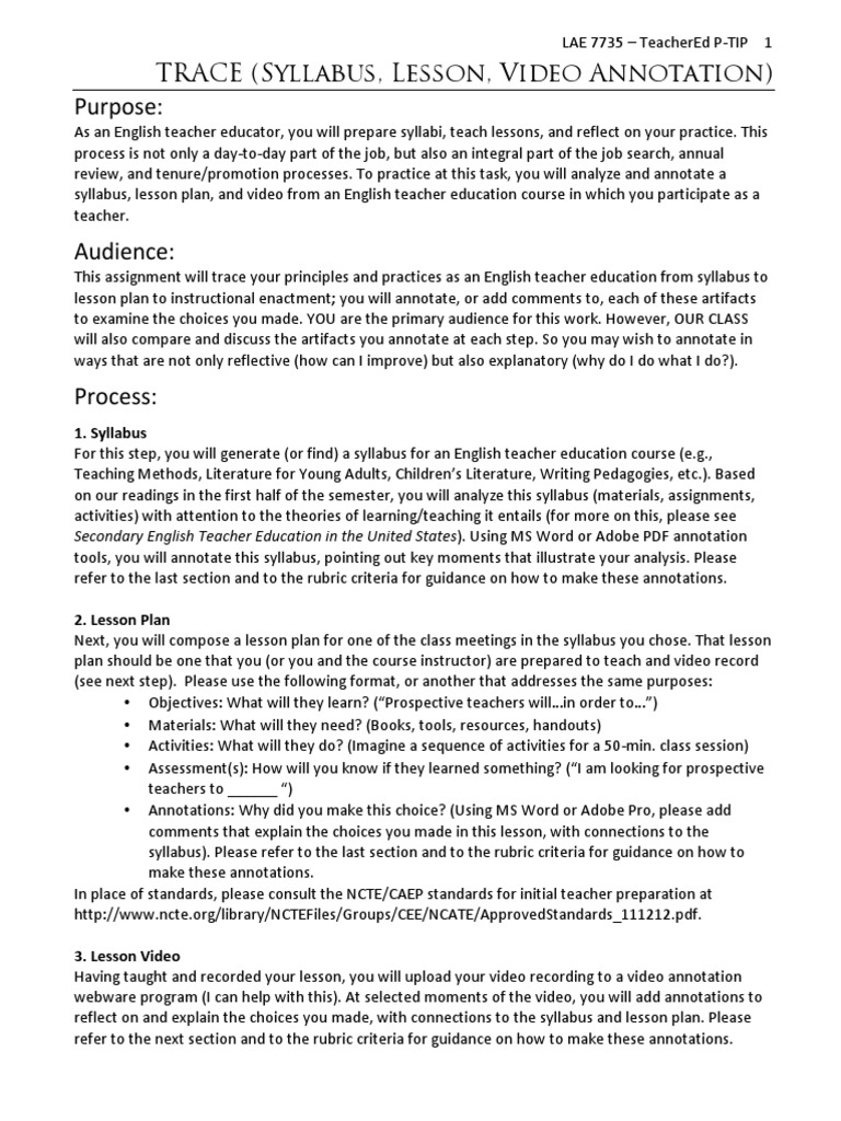 English Teacher Ed Annotation Guide | PDF | Lesson Plan | Teacher Education