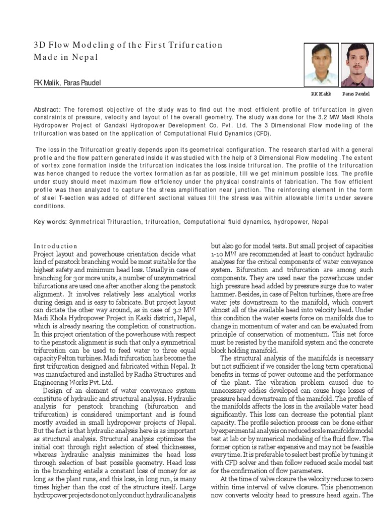 Hydropower Trifurcation Design | PDF | Fluid Dynamics | Turbulence