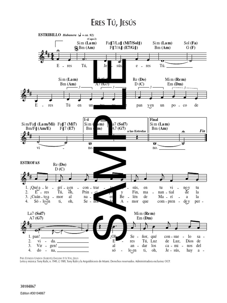 ERES TÚ, JESÚS (Letras) PDF | PDF