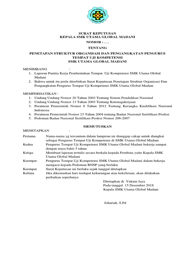 SK Penetapan Personil TUK | PDF