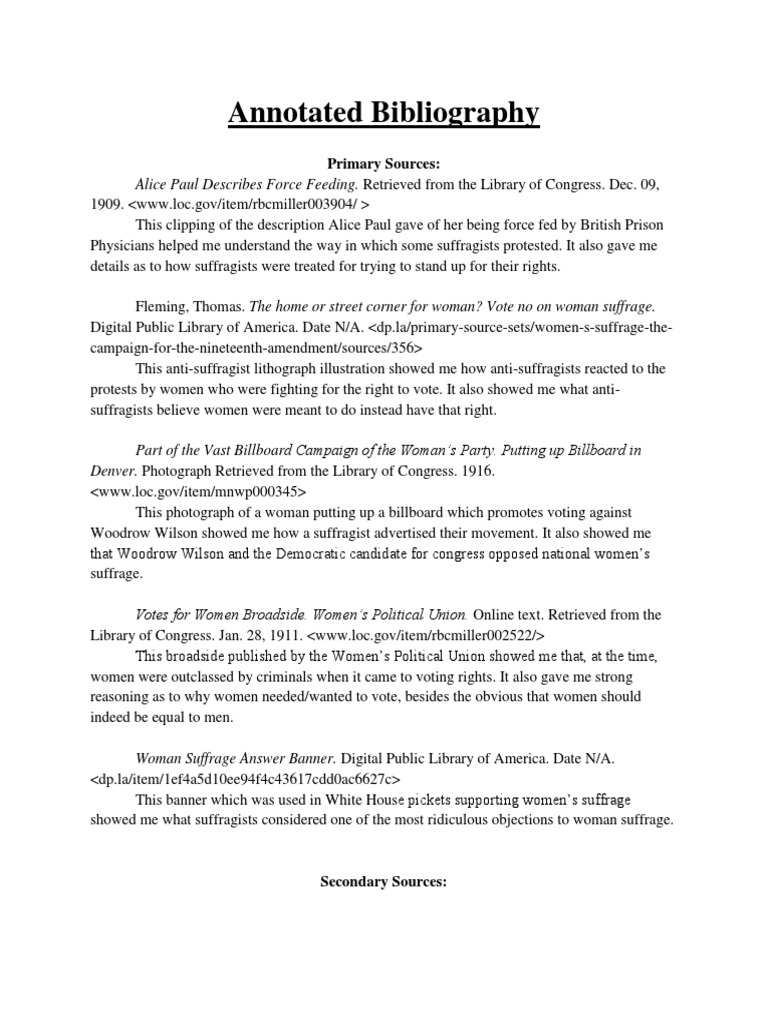 Annotated Bibliography-Nhd | PDF | Women's Suffrage | Suffrage