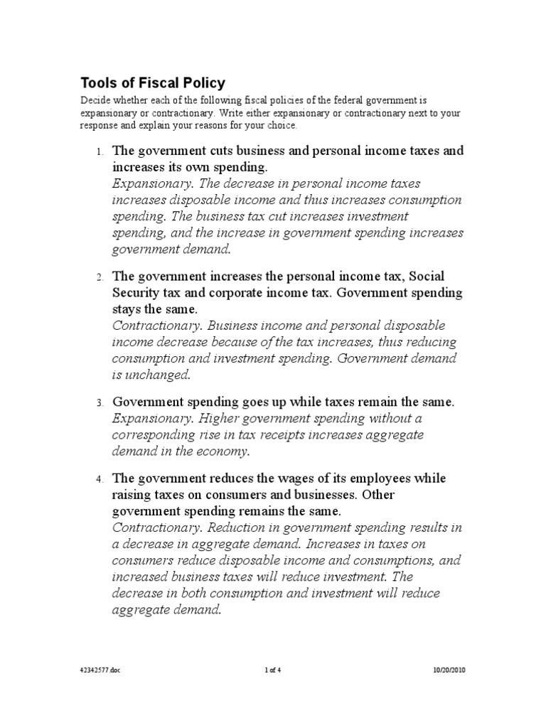 EC Tools Fiscal Policy HWK L8A30 Answers | PDF | Government Spending ...