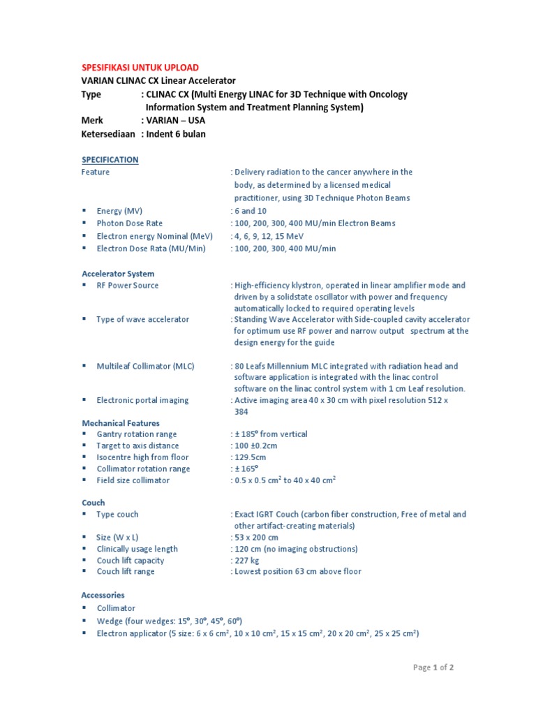 Spec Clinac CX | PDF | Particle Accelerator | Electromagnetism