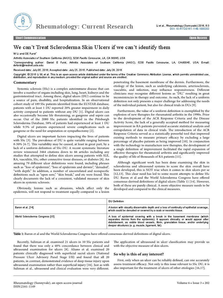 We Cant Treat Scleroderma Skin Ulcers If We Cant Identify Them 2161 ...