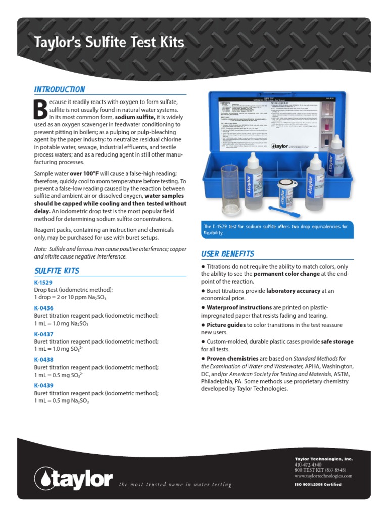 Taylor Sulfite Test Kits | PDF | Water | Materials