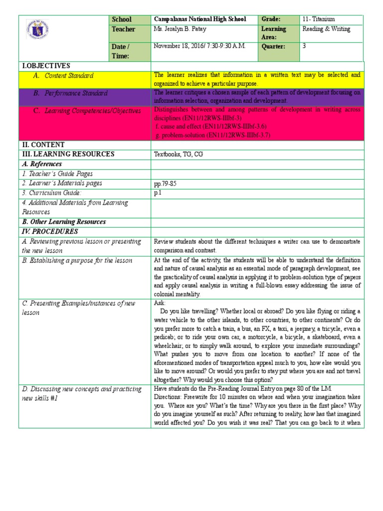RWS11.1.3F&GCause and Effect&Problem-Solution | PDF | Causality | Learning