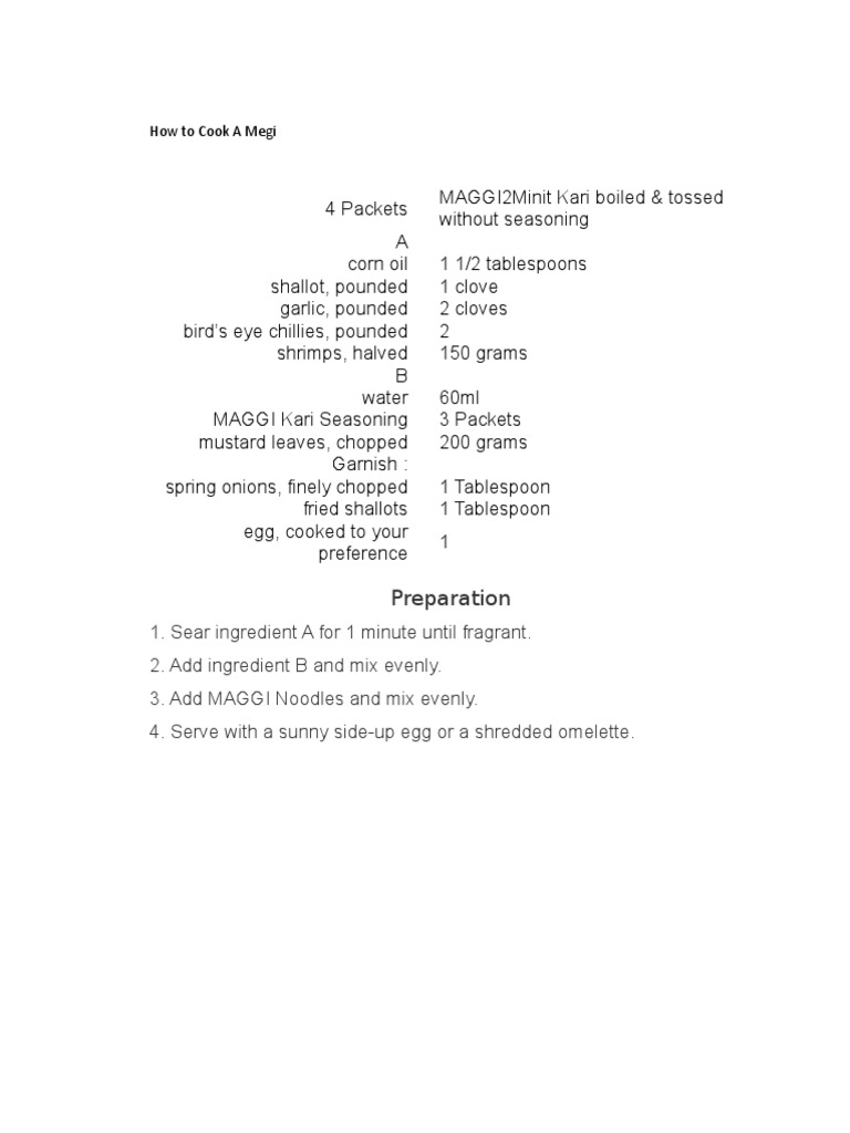 Cara Masak Megi | PDF | Food Ingredients | Western Cuisine