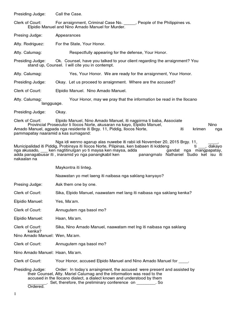 Sample Trial Transcript | PDF | Arraignment | Judiciaries