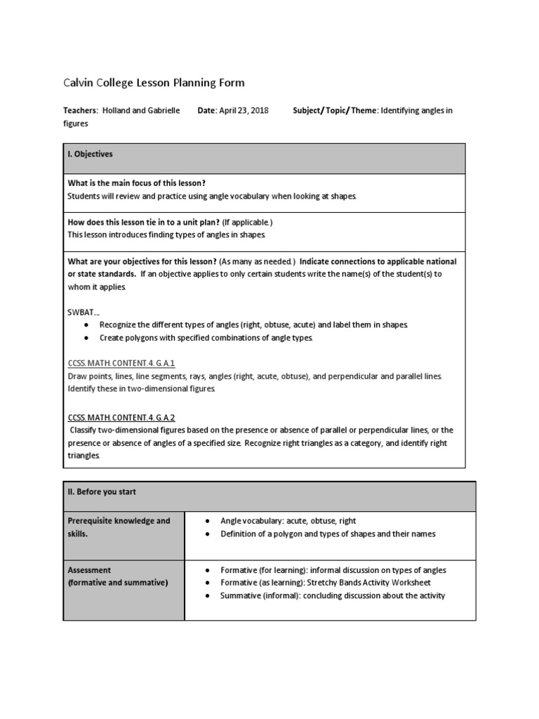 Identifying Angles Lesson | PDF | Angle | Shape