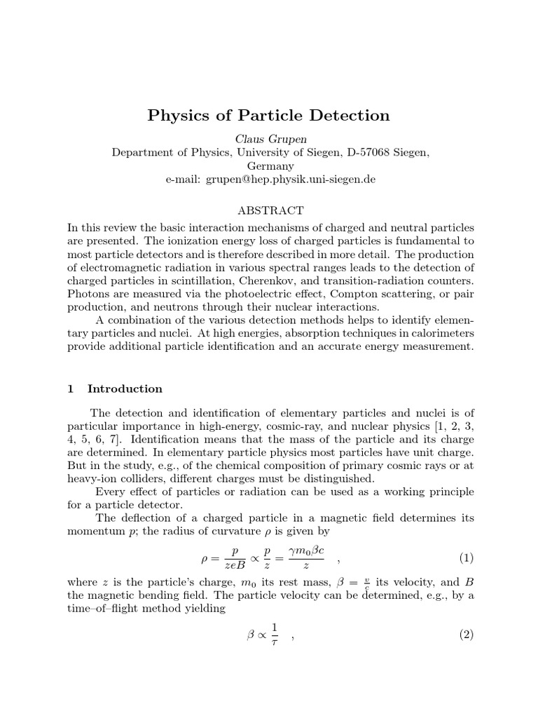 Physics of Particle Detection | Download Free PDF | Electromagnetic ...