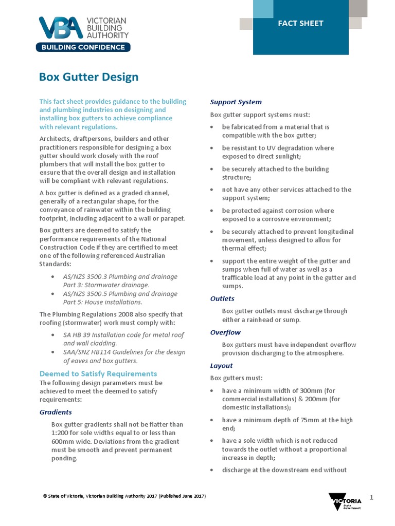 VBA Box Gutter Design | PDF | Plumbing | Regulatory Compliance