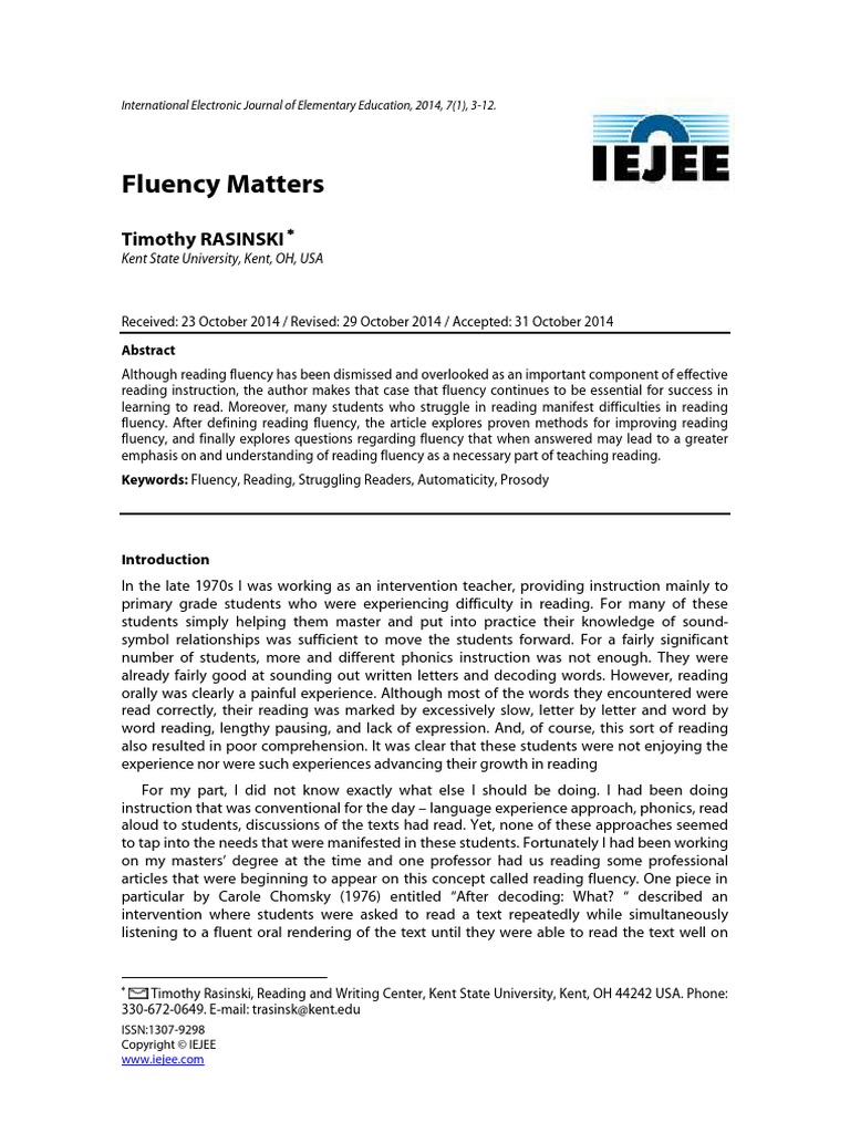 Fluency Matters PDF | PDF | Reading (Process) | Fluency