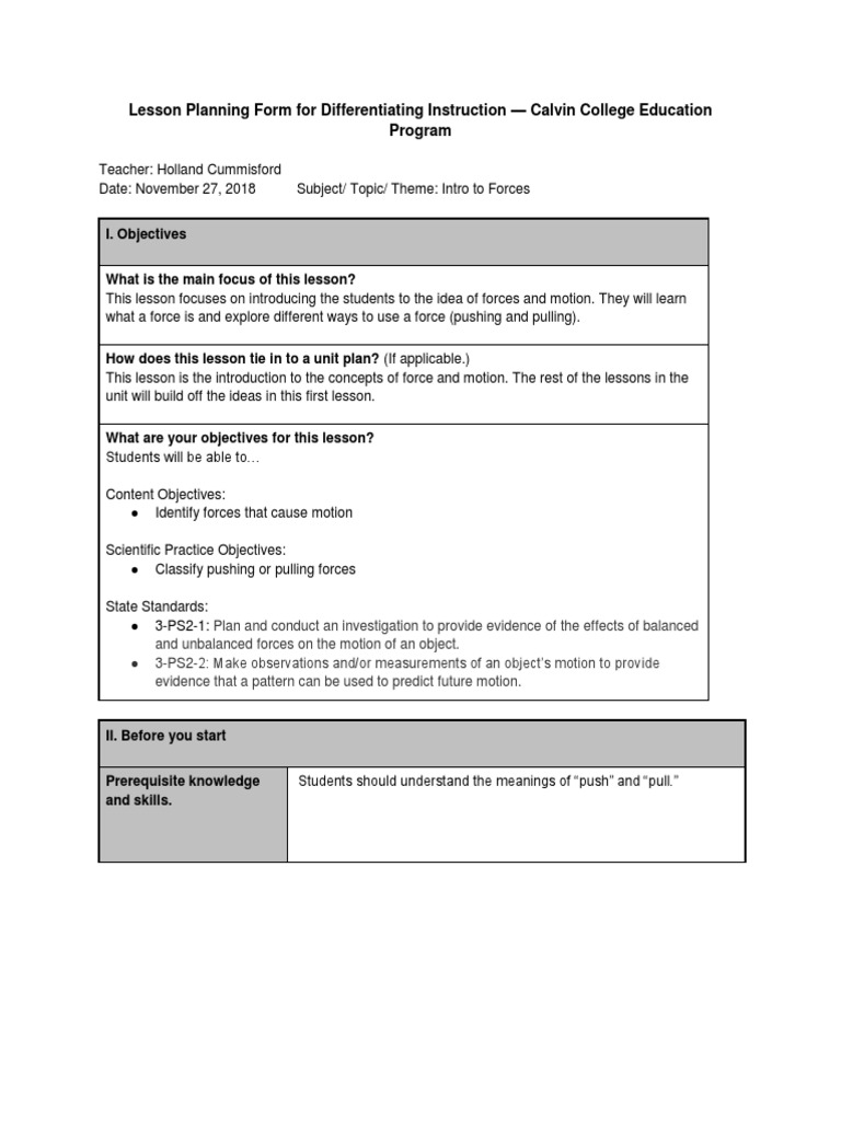Intro To Forces Lesson | PDF | Educational Assessment | Force