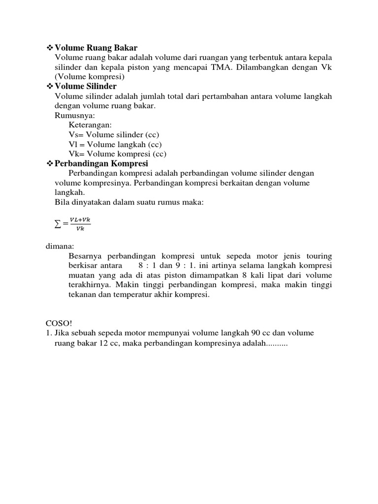 Perbandingan Kompresi Mesin Sepeda Motor | PDF