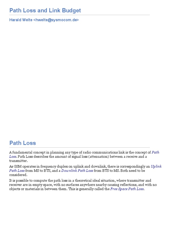 Path Loss Link Budget | PDF | Antenna (Radio) | Coaxial Cable