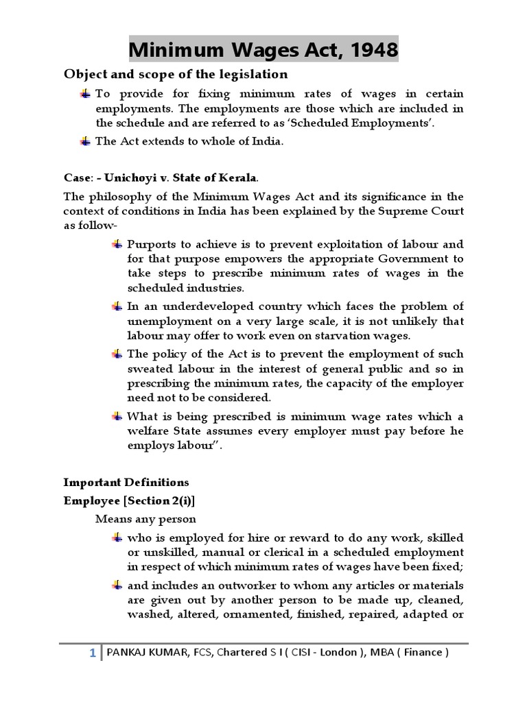 Minimum Wages Act, 1948 | PDF | Overtime | Piece Work