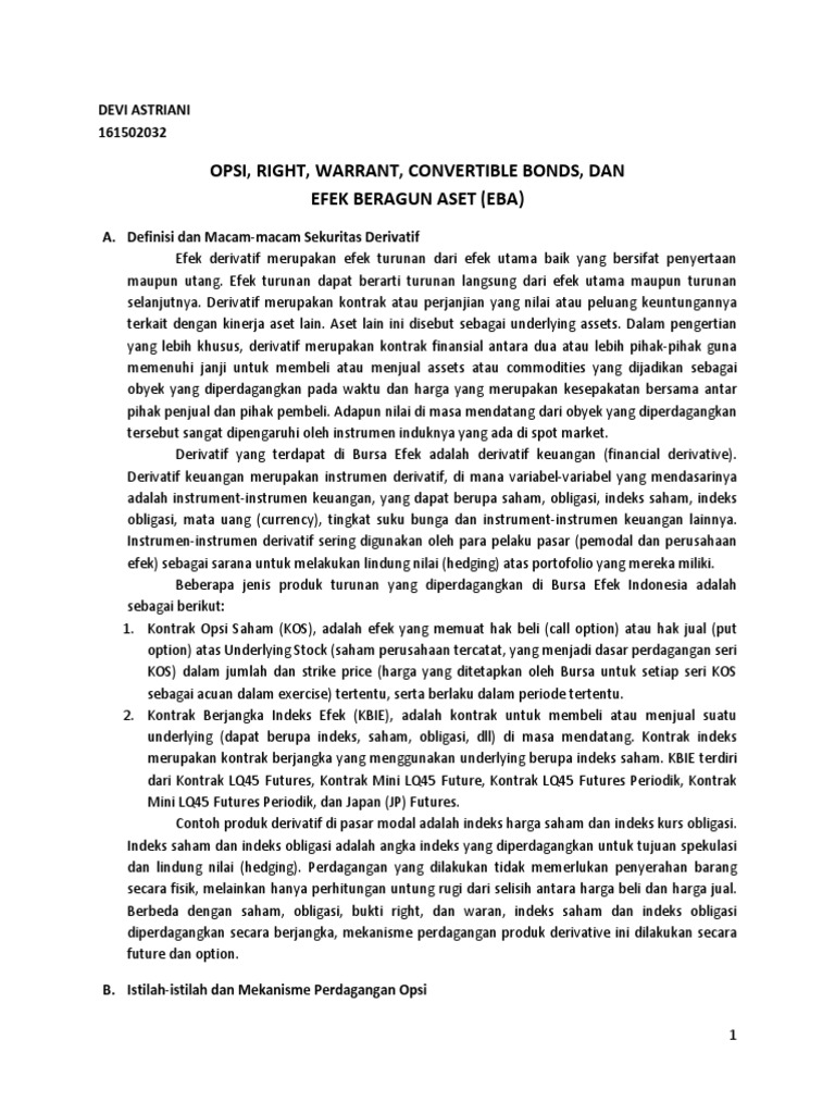 Opsi Right Warrant Convertible Bonds Dan | PDF