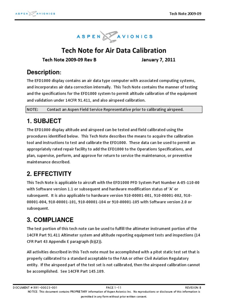 Aspen 1000 Calibration | PDF | Airspeed | Altimeter