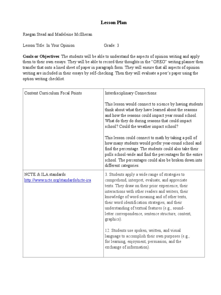 Opinion Writing Lesson Plan for 3rd Grade | PDF | Lesson Plan | Essays
