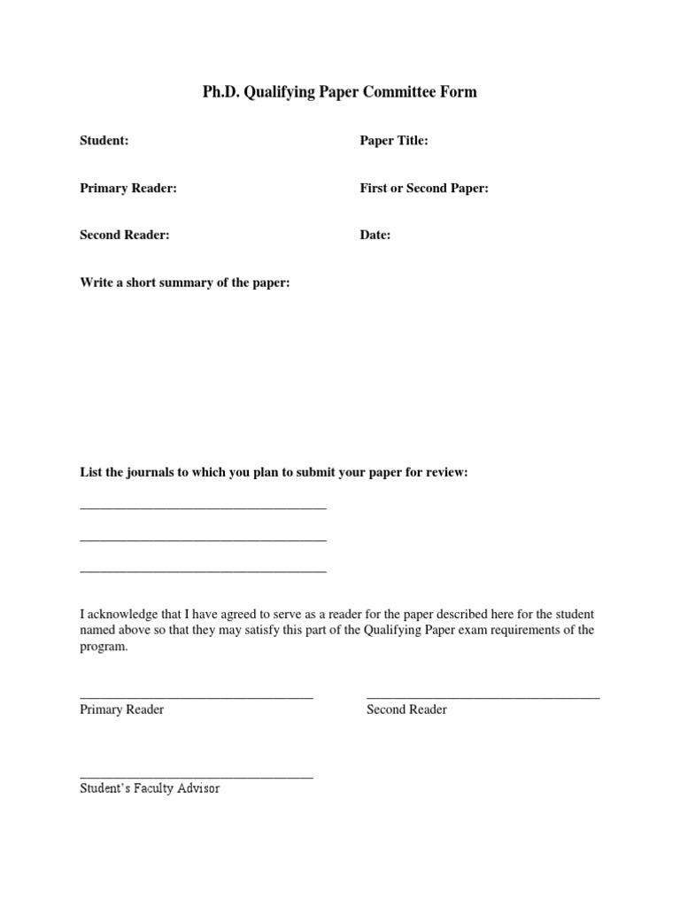 Qualifying Paper Plan Form - January2019 | PDF