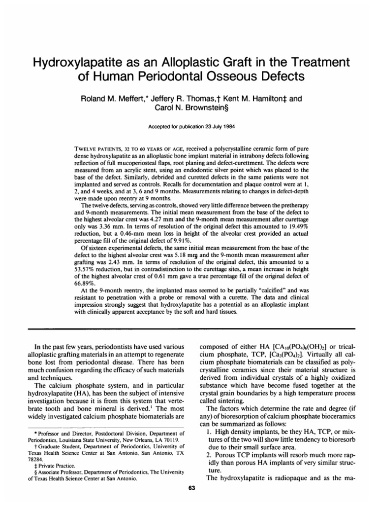 Hydroxylapatite Alloplastic: Graft of Osseous Defects | PDF | Bone ...