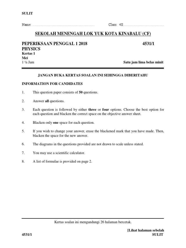 Physics f4 p1 PPT 2018 | PDF