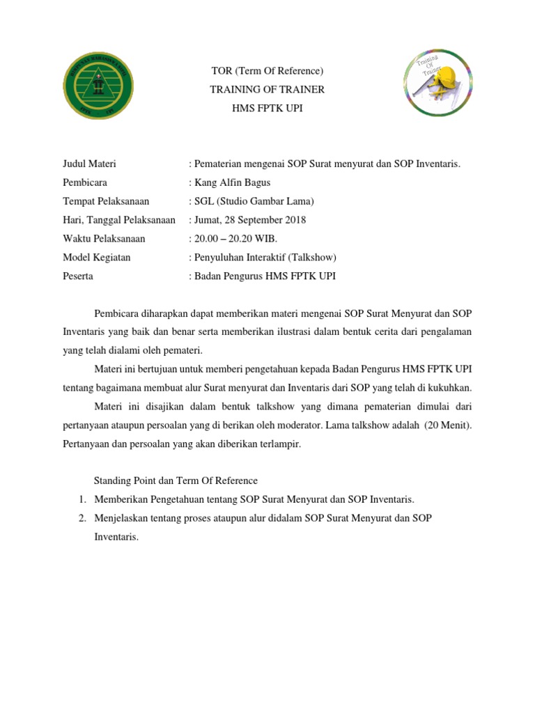 TOR SOP Surat Menyurat Dan Inventaris | PDF