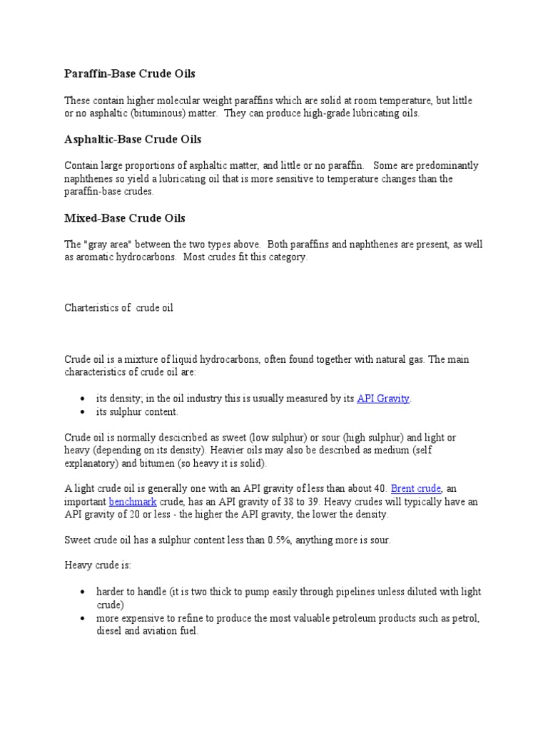 Types and Characteristics of Crude Oil | PDF