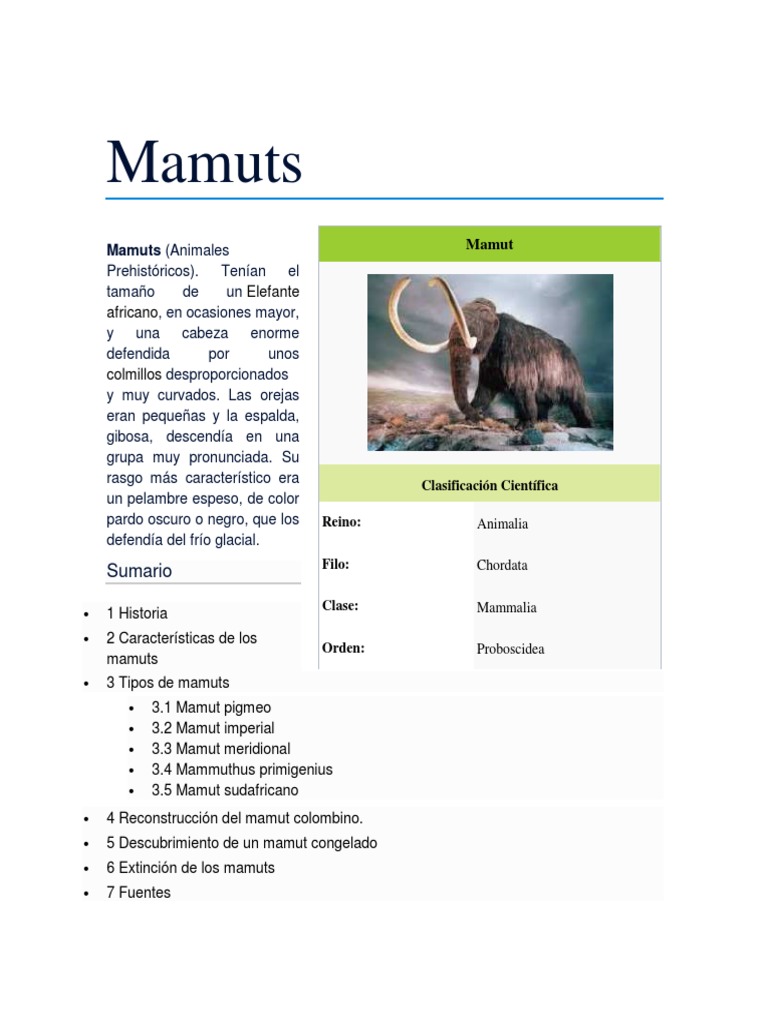 Características y tipos de mamuts | PDF | Naturaleza