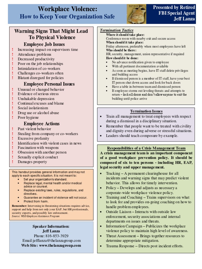 Workplace Violence Handout 2011 | PDF | Violence | Applied Ethics