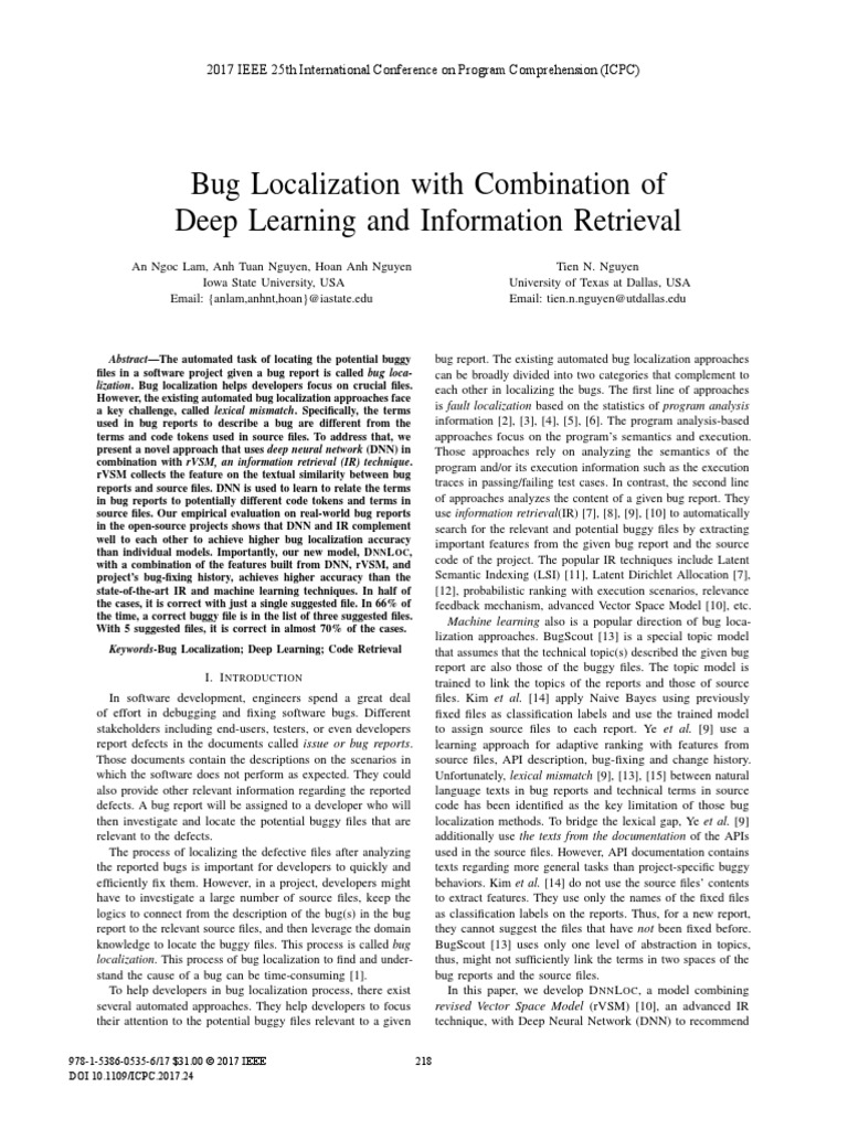 (ICPC 2017) Bug Localization With Combination of Deep Learning and ...