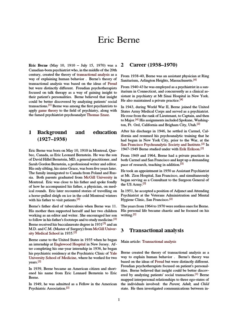 Eric Berne | PDF | Psychological Concepts | Psychiatry
