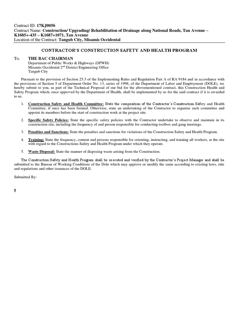 Contractor'S Construction Safety and Health Program: K1685+-435 - K1687 ...