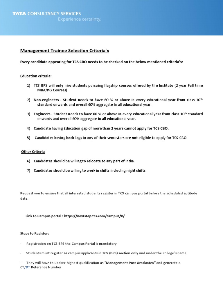 Management Trainee Selection Criteria's | PDF