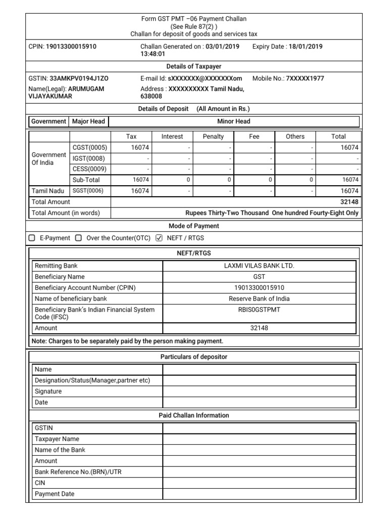 GST Challan PDF | PDF | Cheque | Debit Card