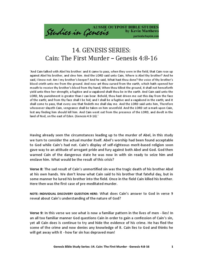 Genesis Study 14: Cain: The First Murder - Genesis 4:8-16 | PDF | Cain ...