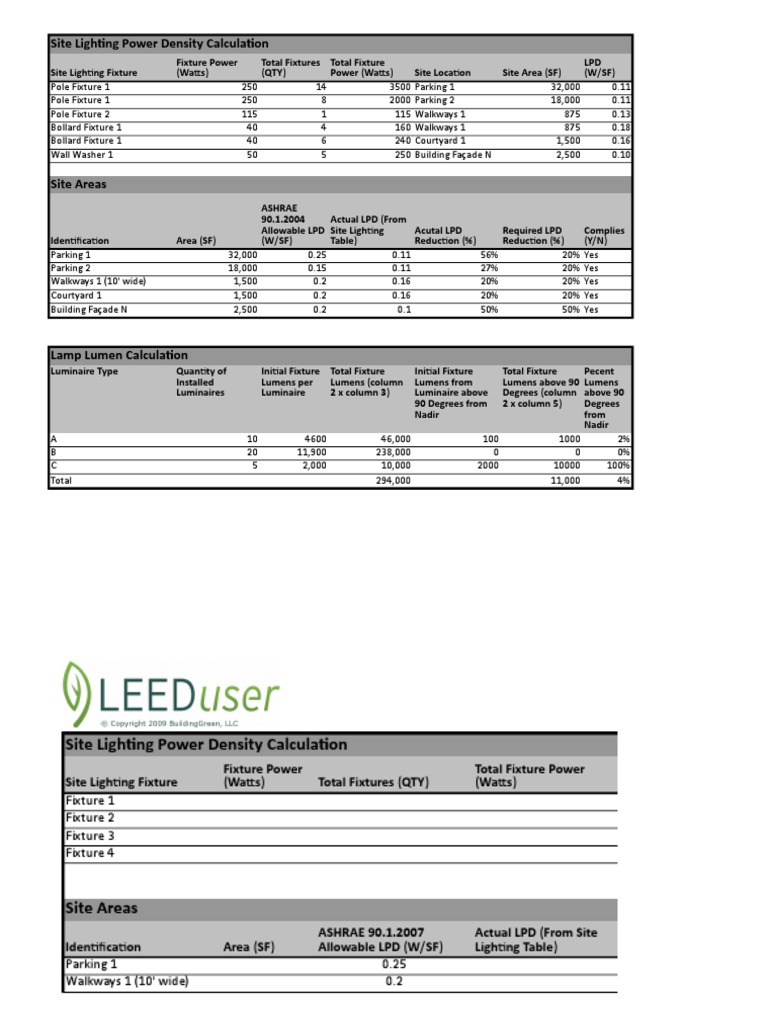 Template LPD Calculation | PDF | Lighting | Components