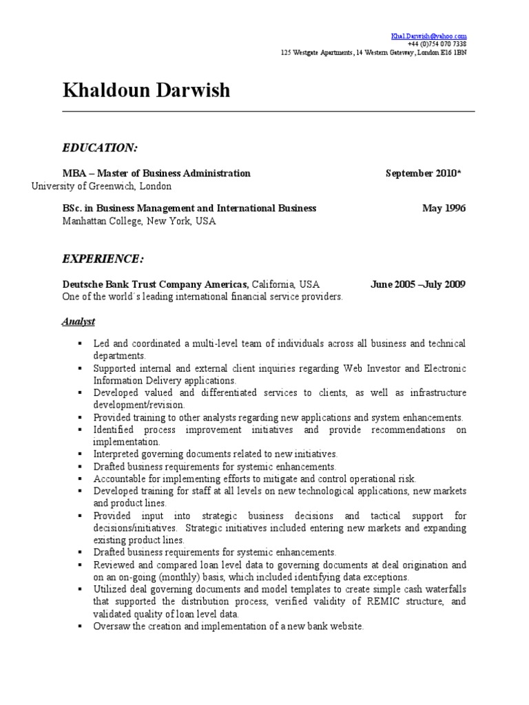 Khaldoun Darwish: Finance Professional Resume | PDF | Fixed Income | Investing