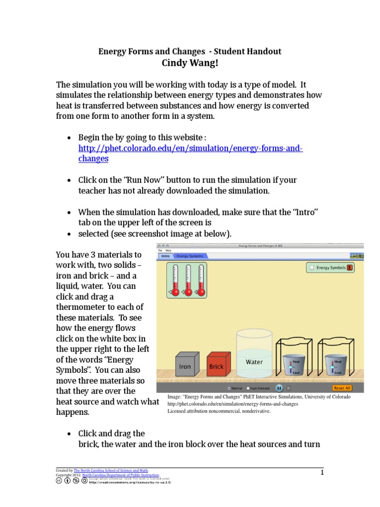 Cindy Wang Energy Forms and Changes | PDF | Temperature | Heat
