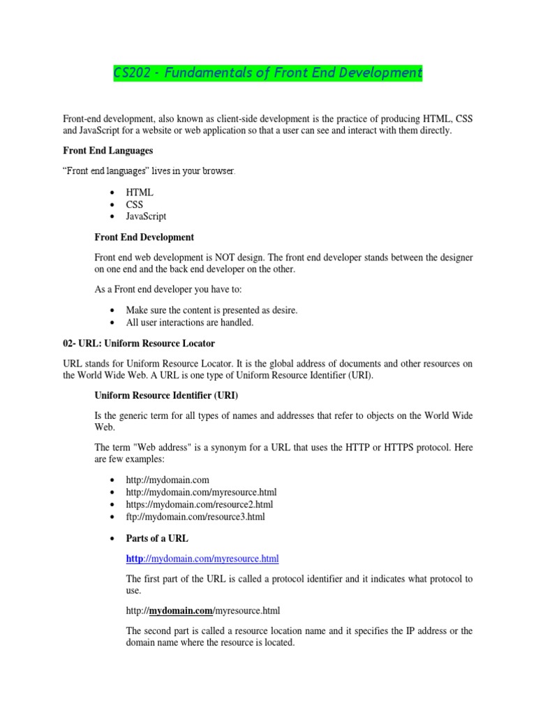 Handouts - (CS202 - Fundamentals of Front End Development) | PDF | Html Element | Hypertext ...