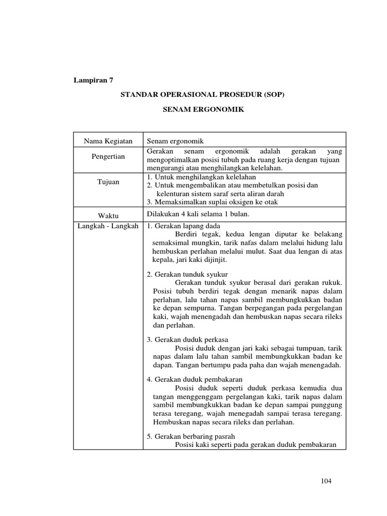 SOP Senam Ergonomik untuk Kesehatan | PDF | Pengembangan Diri ...