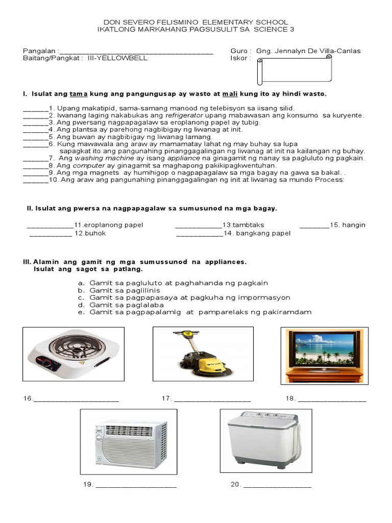 3rd Quarterly Test Grade 3 Science | PDF