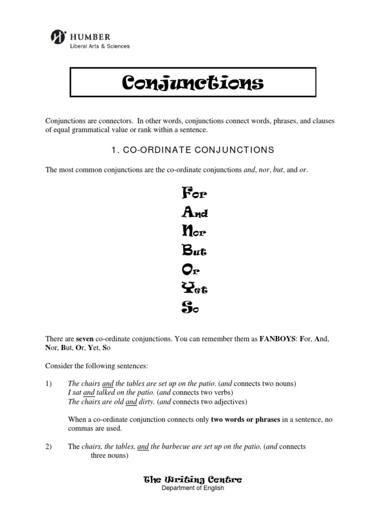 Conjunctions: F A N B O Y S | PDF | Phrase | Preposition And Postposition
