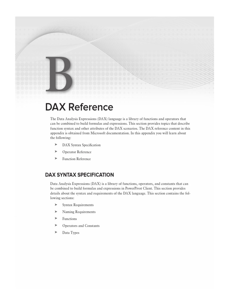 Appendix B DAX Reference | PDF | Parameter (Computer Programming) | Data Type